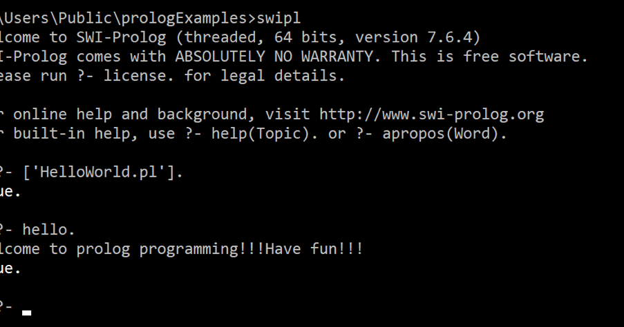 Programming for beginners: Prolog: Hello World Program