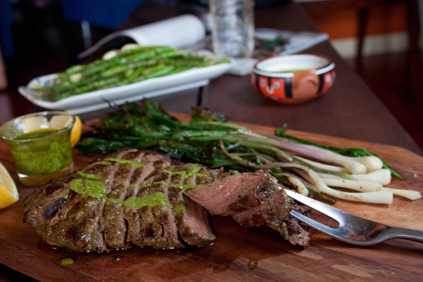 Fat and Happy Blog: Basil Bison Flank Steak with Grilled Ramps