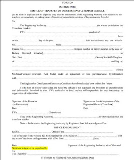 NEFT FORMS: RTO : FORM 29 PDF FORMAT