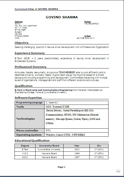 Sample CV Pdf