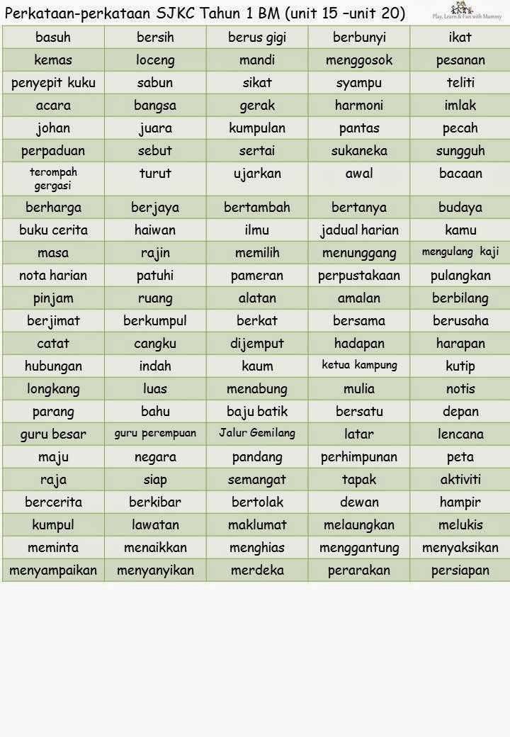 Play, Learn & Fun with Mummy: SJKC BM Tahun 1 - Perkataan-perkataan ...