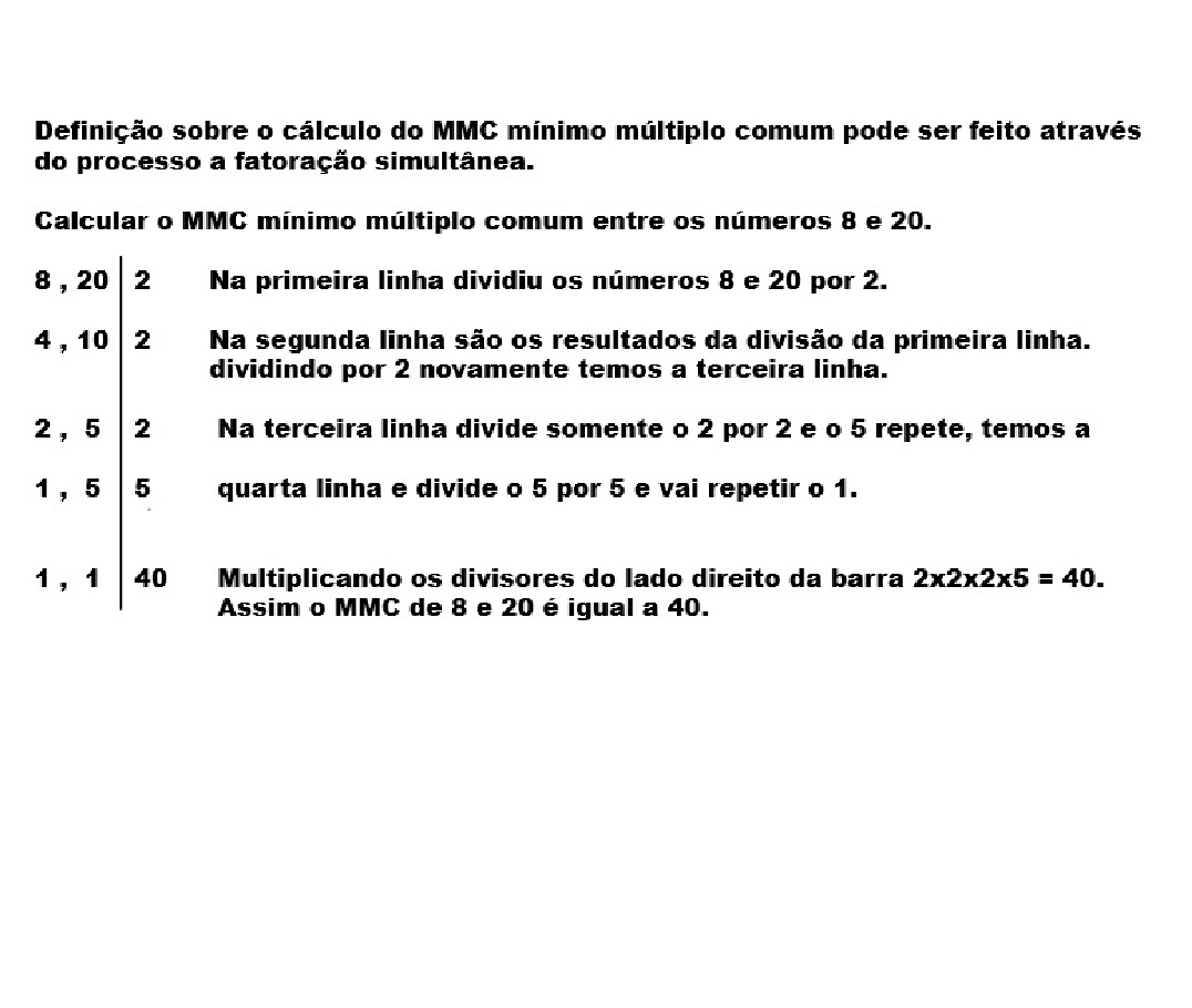 Definição para efetuar o Mínimo Múltiplo Comum (MMC)