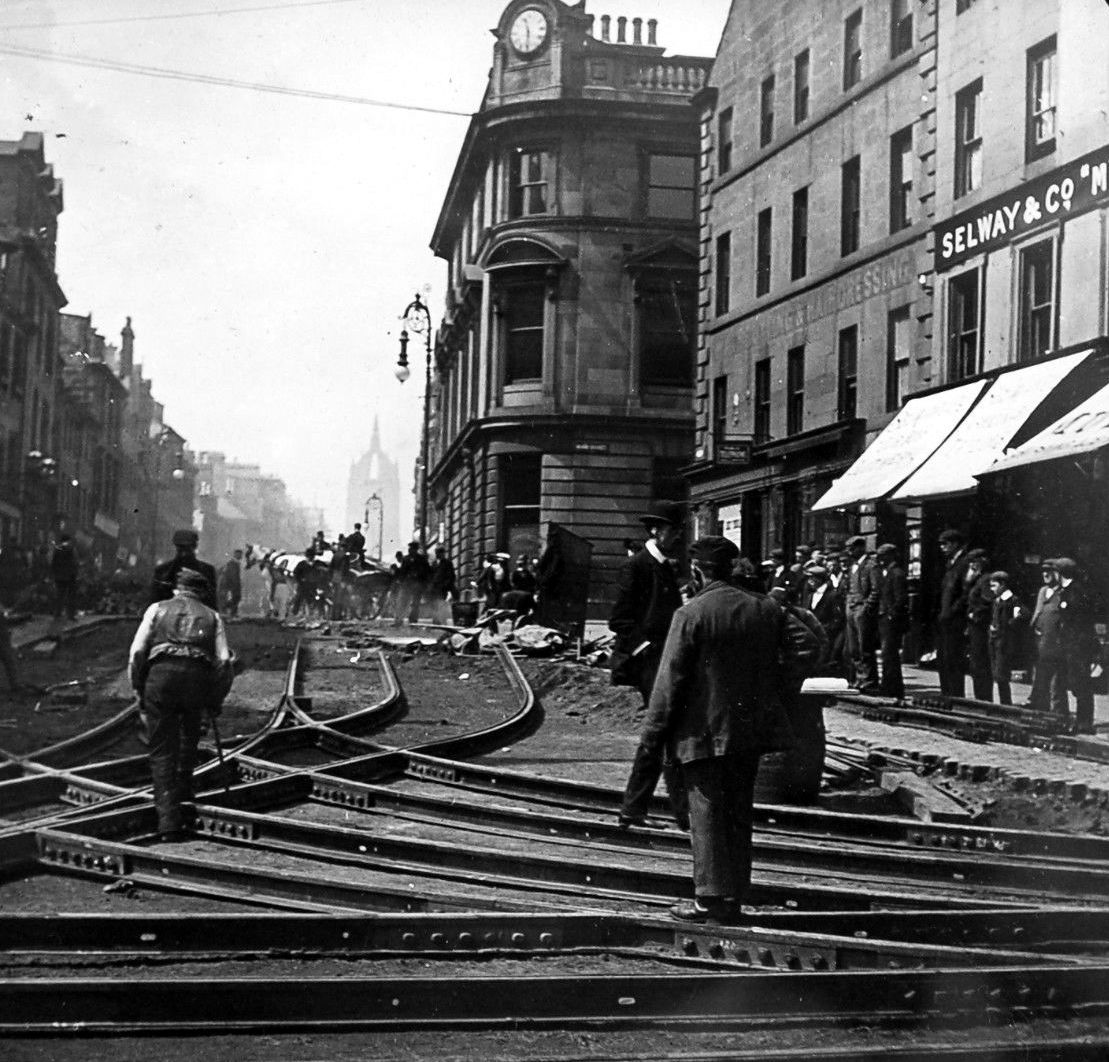 Tour Scotland: Old Photograph Laying Tram Lines Paisley Scotland