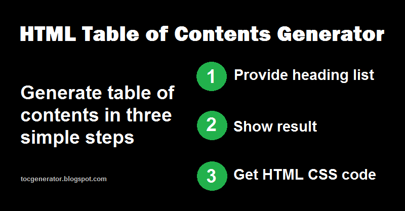 HTML Table Of Contents Generator: HTML Table Of Contents Generator