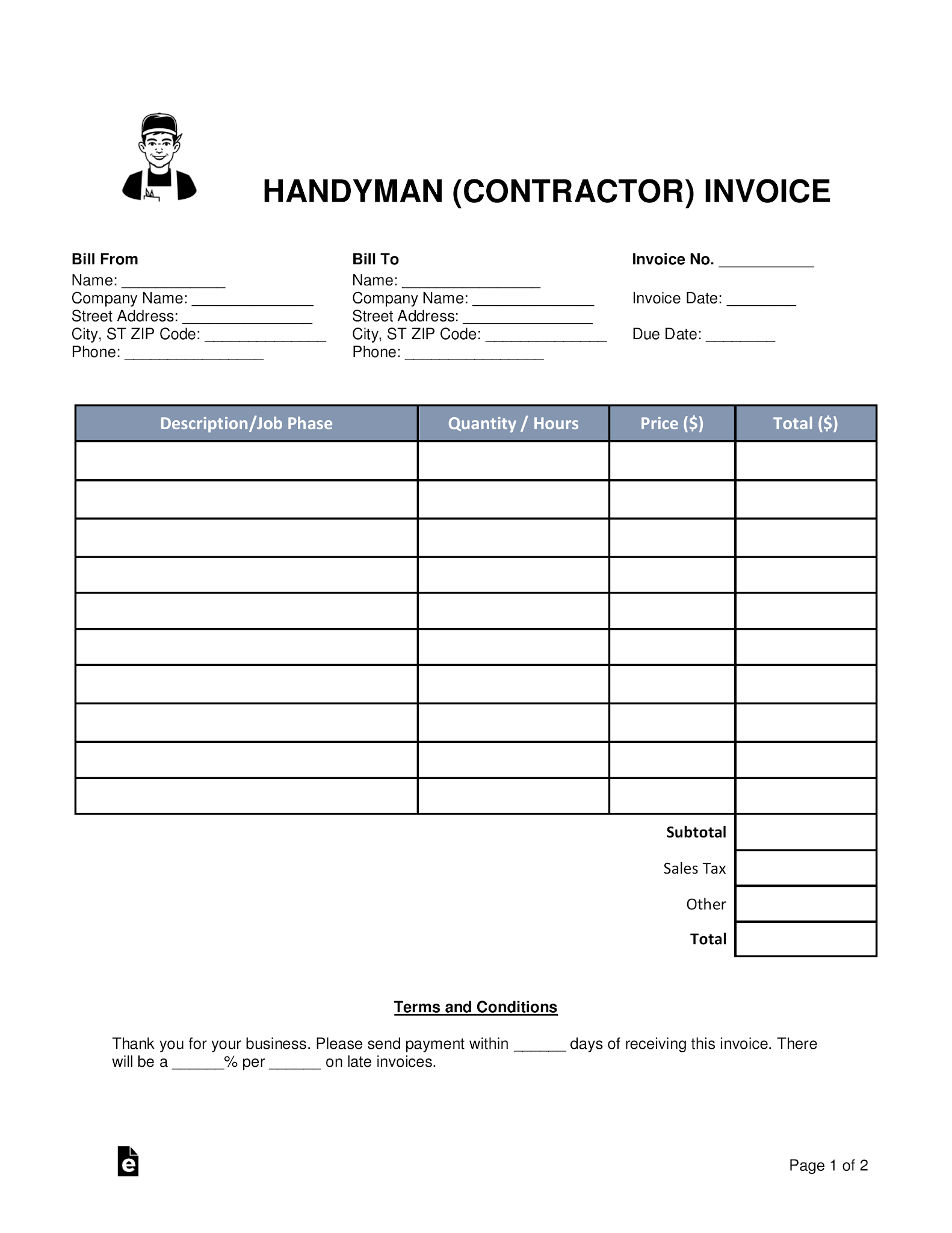 Home Renovation Invoice Sample - Invoice Template