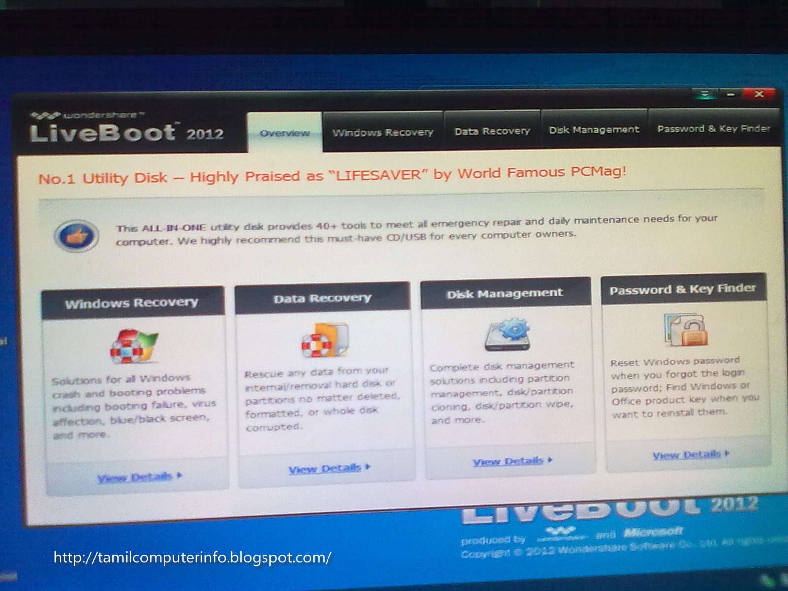 கணினியை பராமரிக்க - Wondershare Live Boot 2011 இலவசமாக