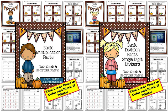Fall Multiplication and Division Task Cards and Printables - Fern Smith ...