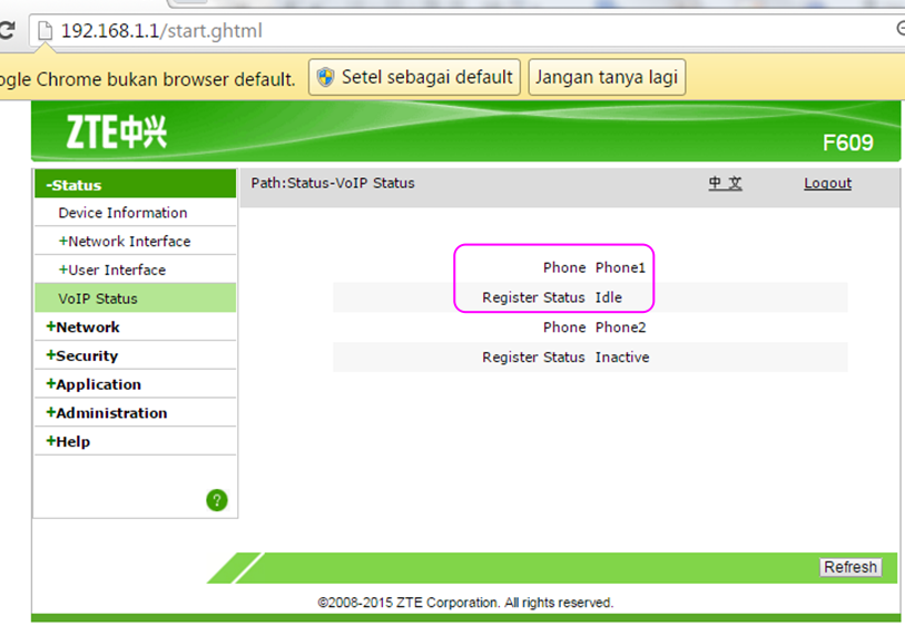 Status Jaringan dan Layanan IndiHome pada ONT ZTE F609 - Cara Seting ONT