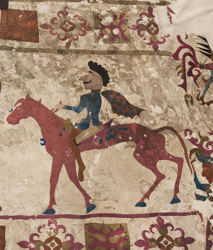 Goddess Tabiti and Scythian rider, tapestry from the Fifth Pazyryk ...