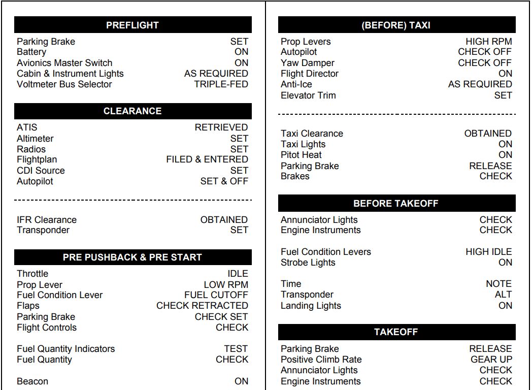 MSFS2020 - Beechcraft King Air 350 Checklist - V.1.3