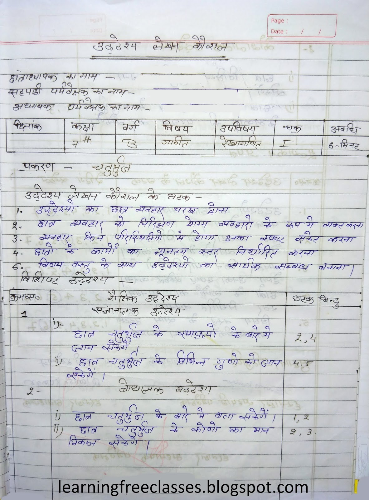 B.Ed Micro Teaching Math Lesson Plan