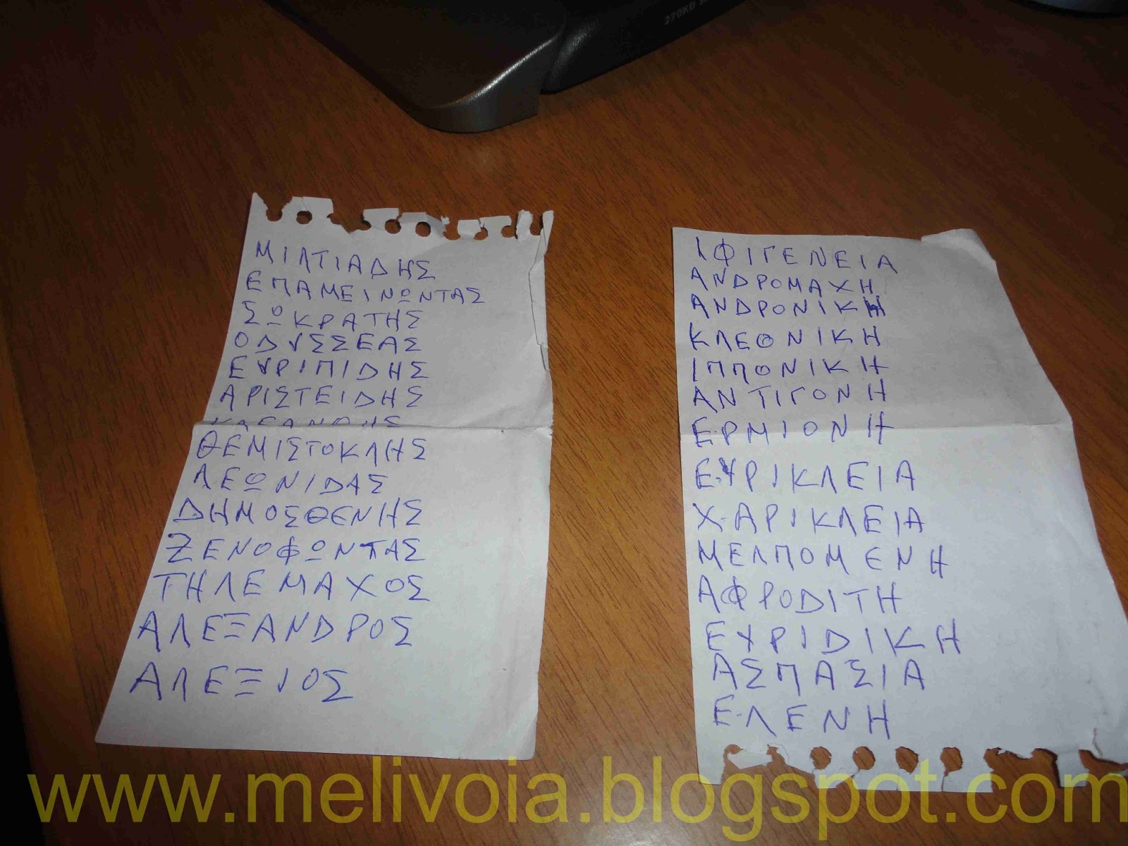 Μελίβοια: ΟΝΟΜΑΤΑ ΑΡΧΑΙΩΝ ΕΛΛΗΝΩΝ ΣΤΗ ΜΕΛΙΒΟΙΑ