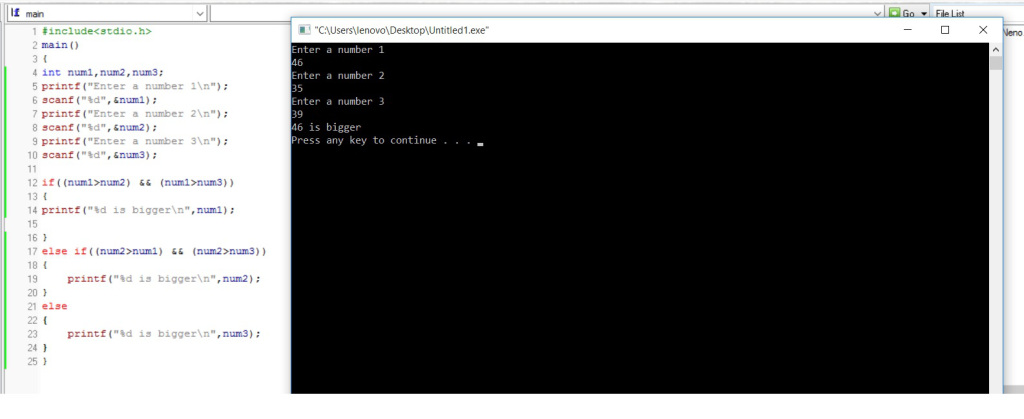 All C Programs: Program 17:Biggest of three numbers