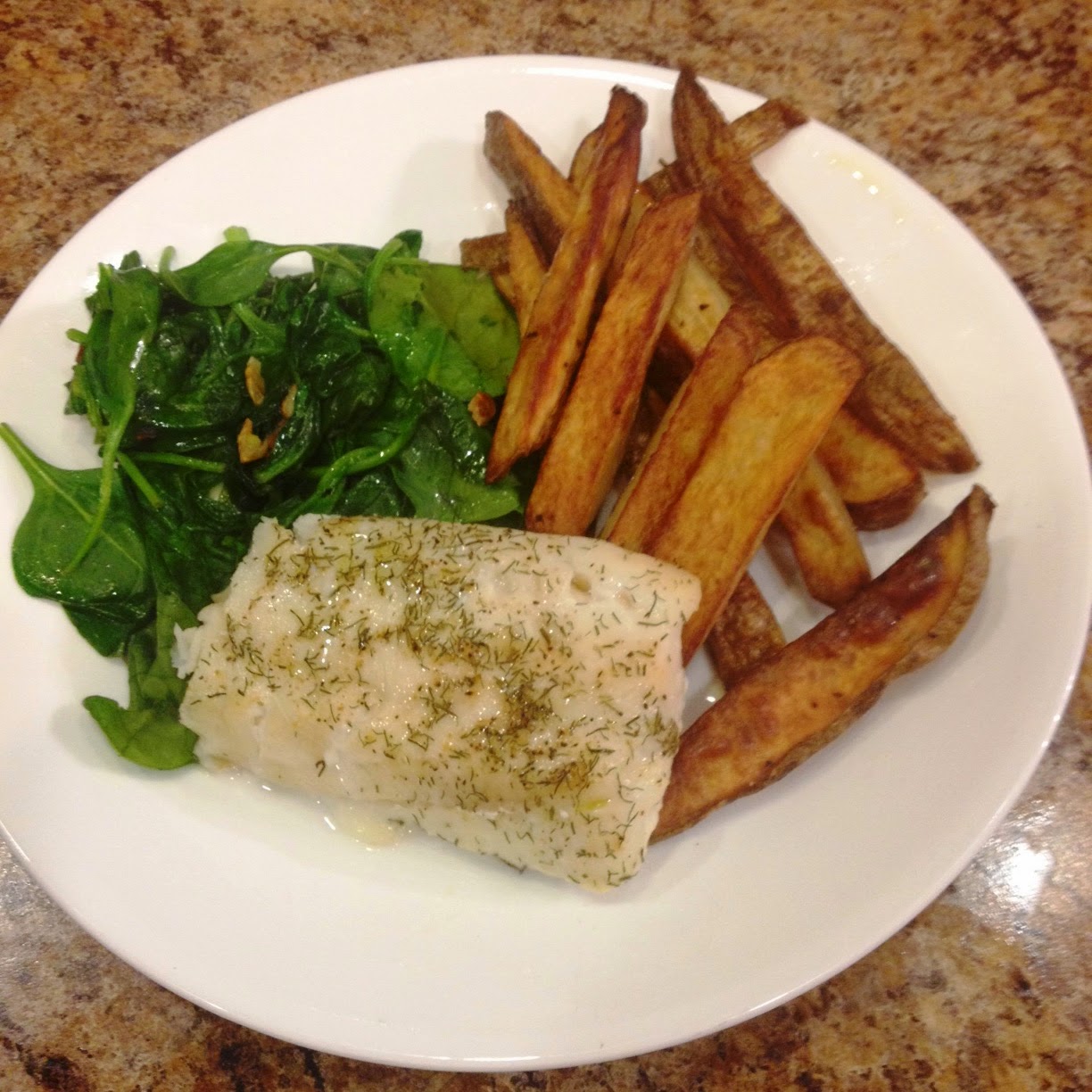 Make Your Someday Today!: Baked Cod, Garlic Sauteed Spinach and Baked Fries