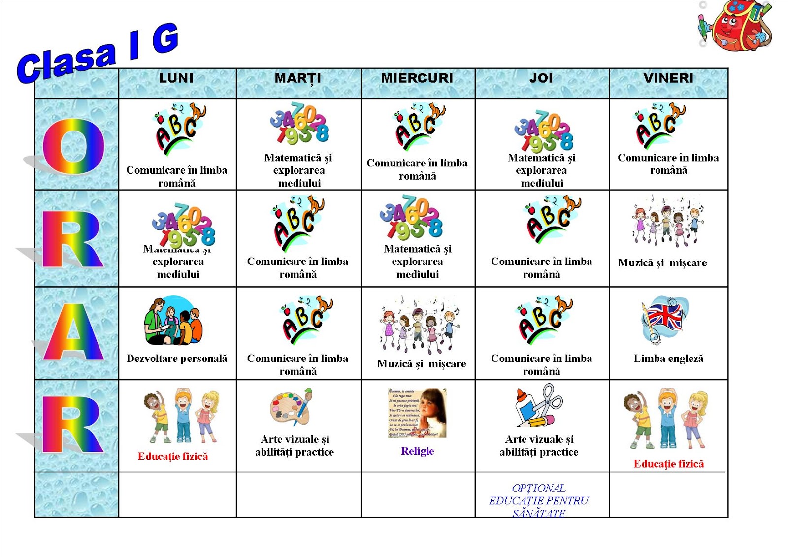 CLASA I G- TITU MAIORESCU: ORAR