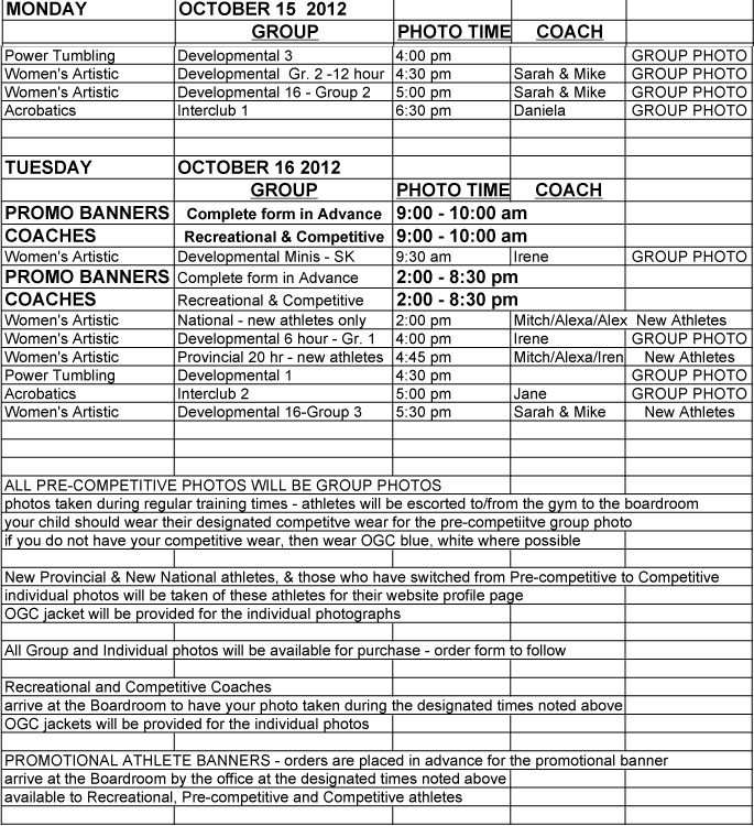 Oakville Gymnastics Club Acrobatic Gymnastics Team: Gymnast Profile Photos