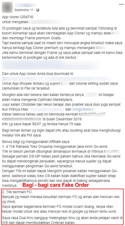 Penjual Akun dan Jasa Fake Order Marketplace Lokal Indonesia