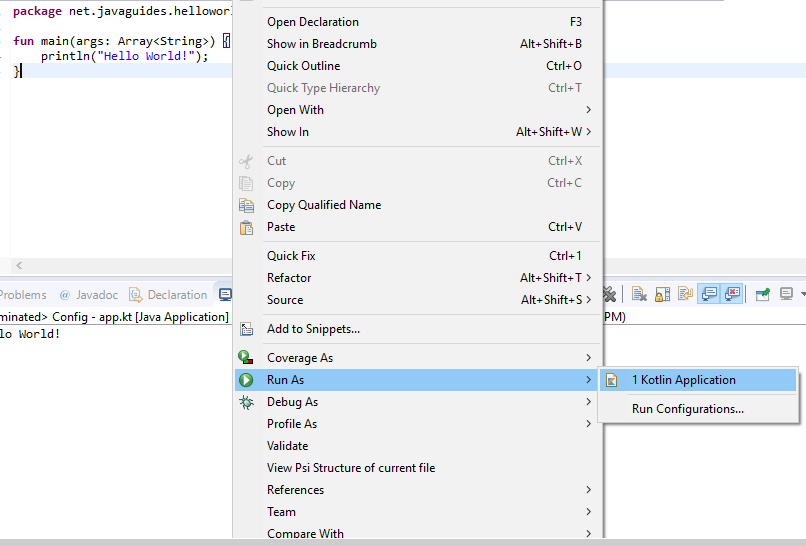 Kotlin Hello World Application using Eclipse IDE