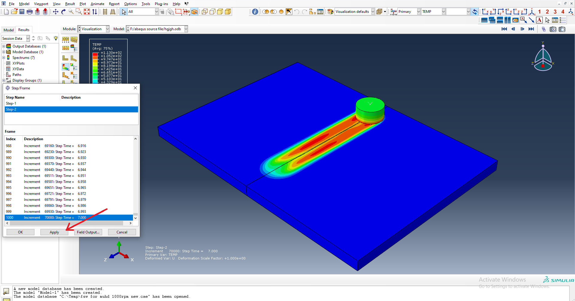 abaqus step by step frame view