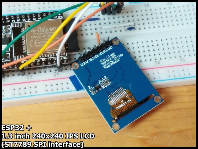 Arduino-er: ESP32 + 1.3 inch 240x240 IPS LCD (ST7789 SPI interface), using TFT_eSPI library