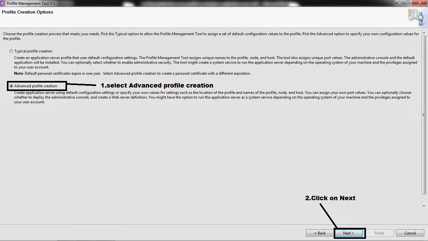 IBM WebSphere Application Server: creating Application server profile ...