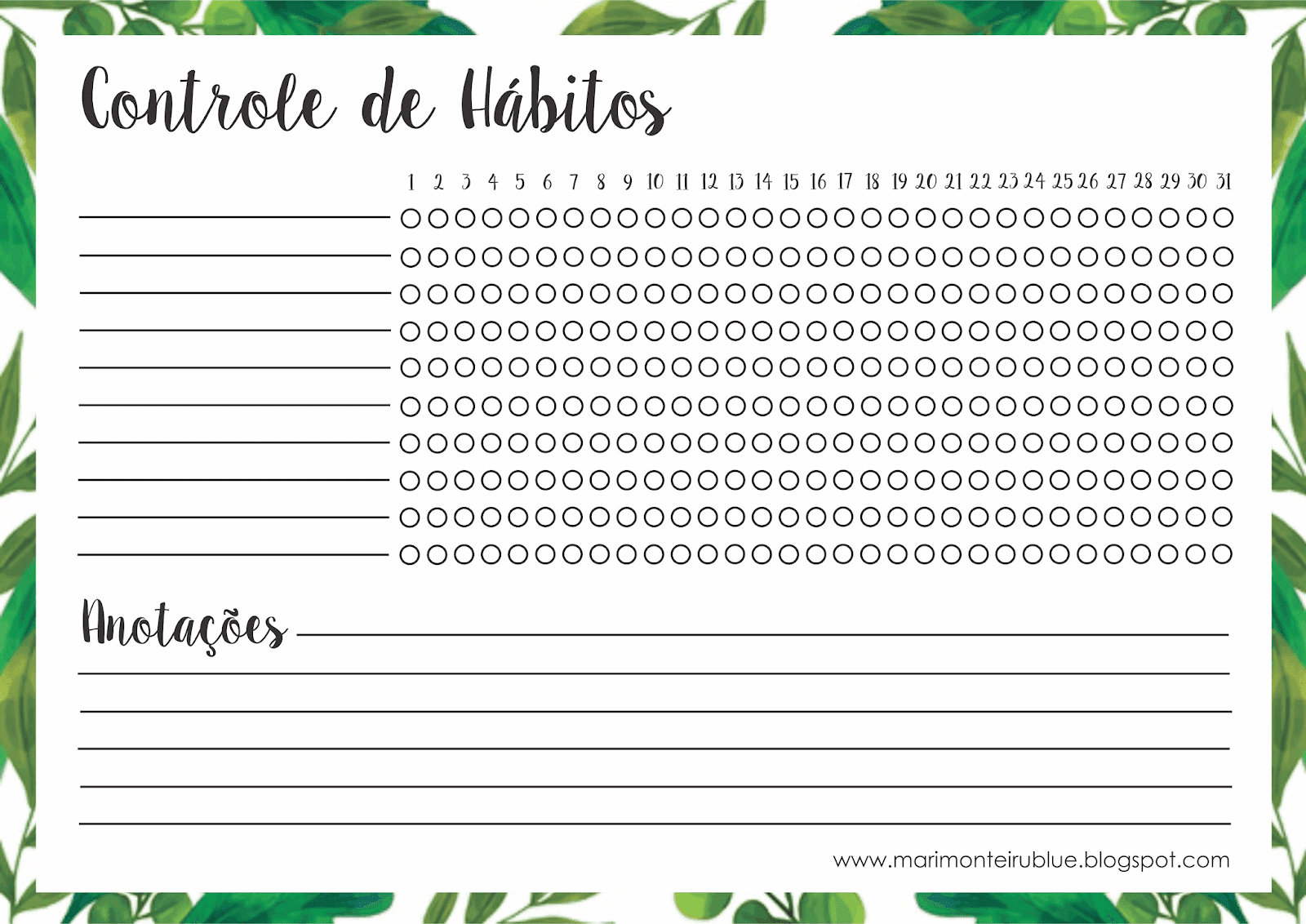 {Freebies} Controle de Hábitos Download | Marimonteirublue | Social ...