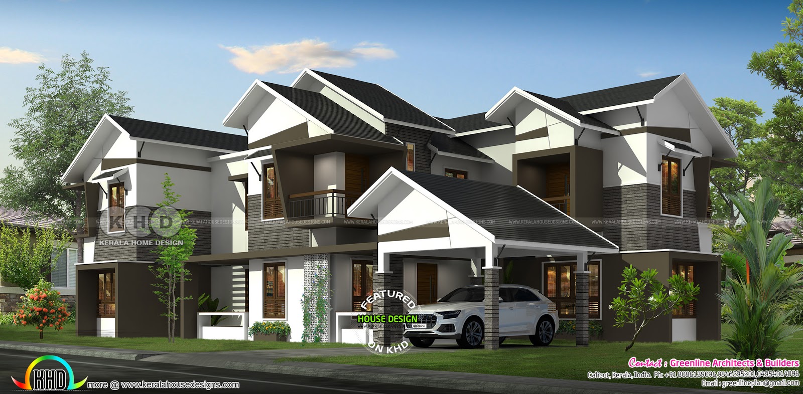 3980 square feet 5 bedroom slanting roof house - Kerala Home Design and ...