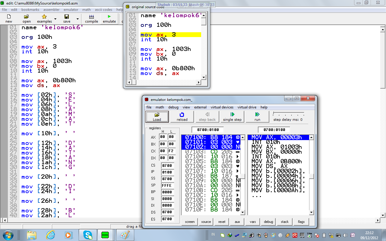 O R K O M: Teks Berjalan dengan Menggunakan Emulator 8086 Simulator