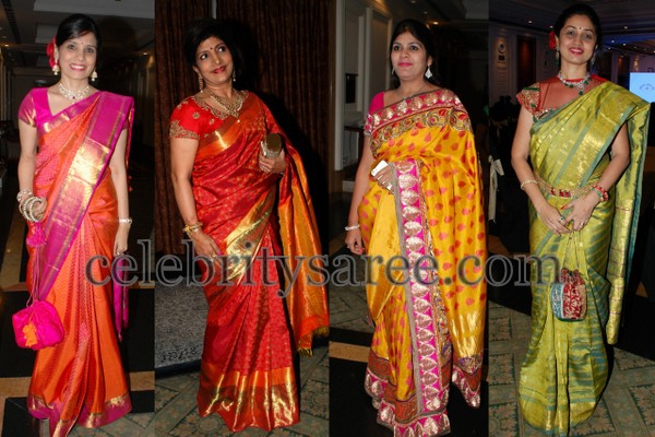 Pretty Ladies in Bright Color Silk Saris - Saree Blouse Patterns