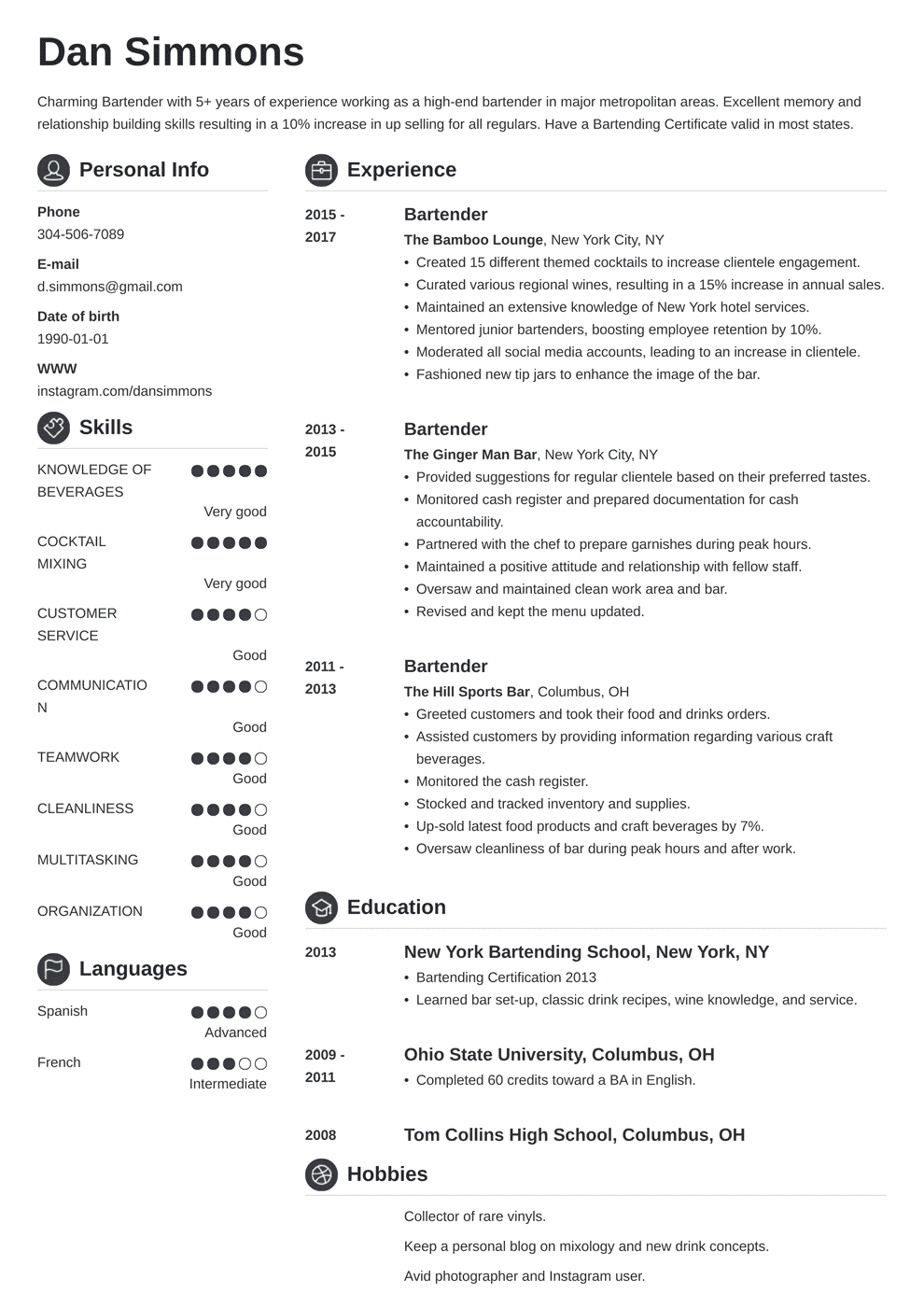 Barback Resume Sample 2019 Sample Resume For Barback 2020 Barback Resume Sample 2019 Sample Resume For Barback 2020