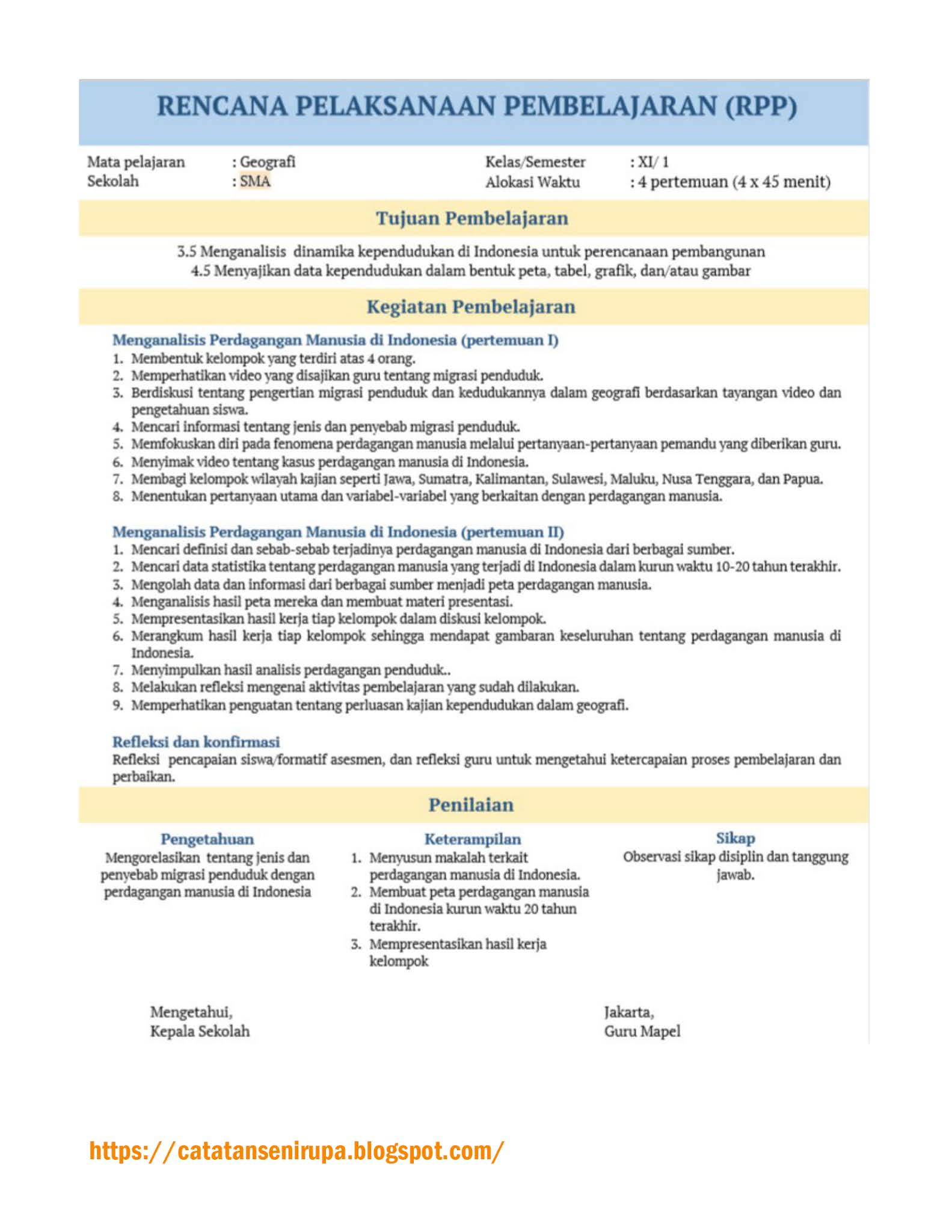 CONTOH RPP SATU LEMBAR SMA TERBARU ~ KUMPULAN ILMU SENI RUPA