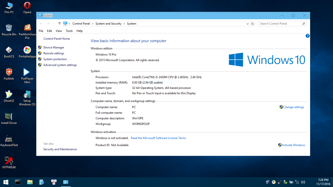 Windows 10 PE TH1 Build 10240 Live CD