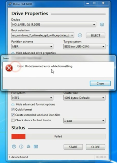 Cara Mudah Atasi Error : Undetermined Error While Formatting Pada Rufus
