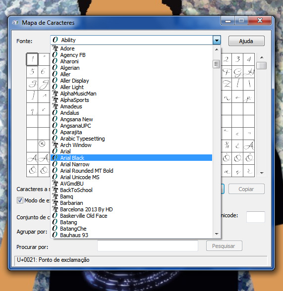Como achar todos os caracteres disponíveis nas fontes instaladas no ...