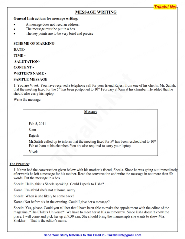 12th Standard - English - Message Writing Study Material - Mr. G.R ...