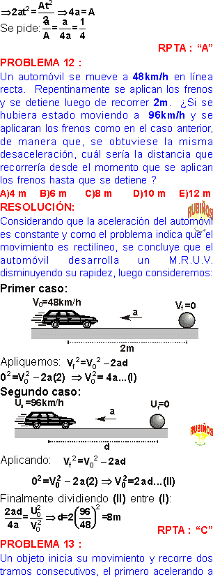 MOVIMIENTO RECTILÍNEO UNIFORMEMENTE VARIADO FÓRMULAS EJERCICIOS RESUELTOS