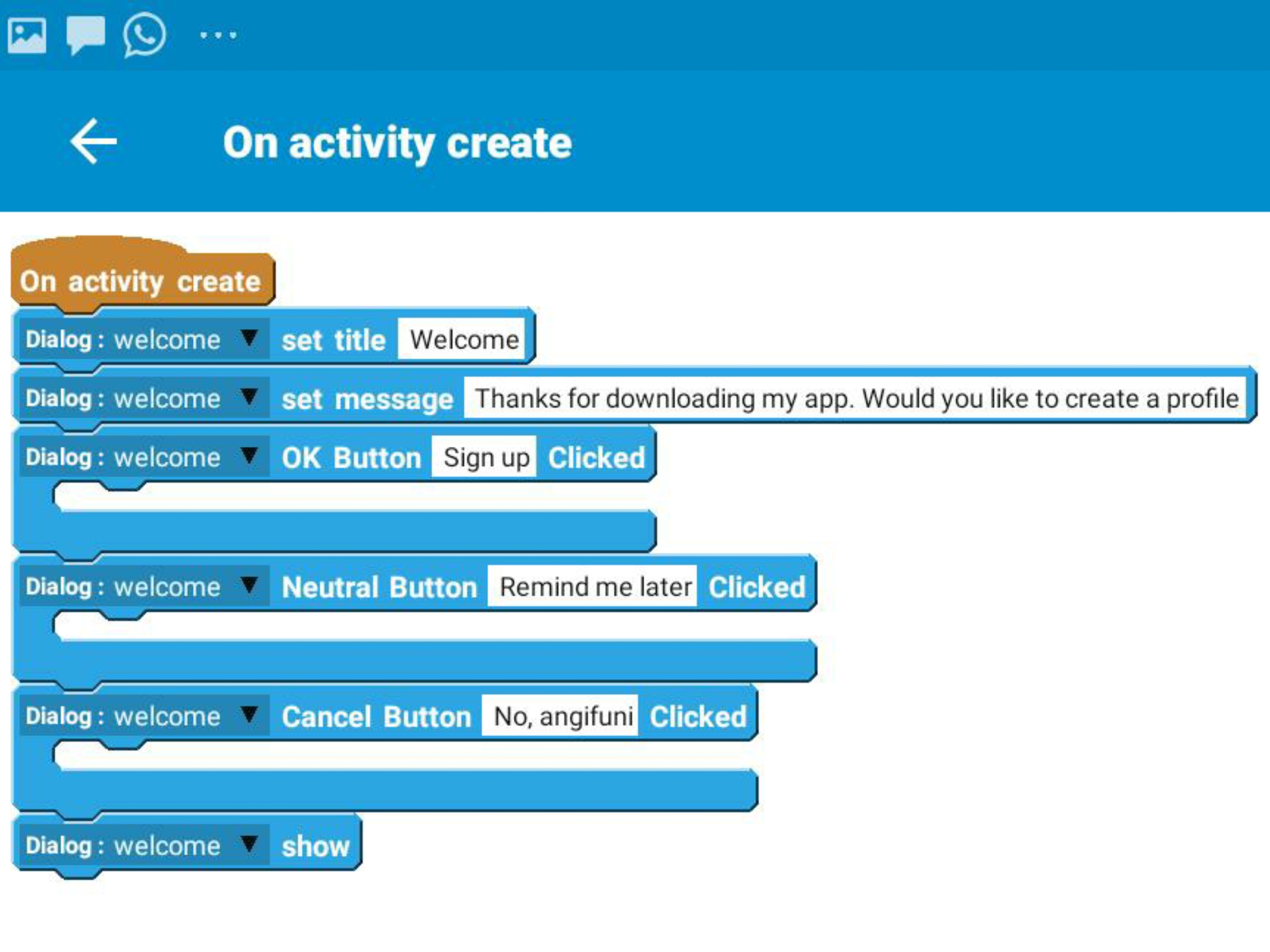 How to create a dialog box in Sketchware
