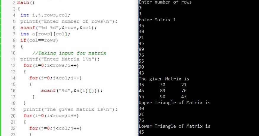 All C Programs: Program 166: Display Upper and Lower Triangle of given ...
