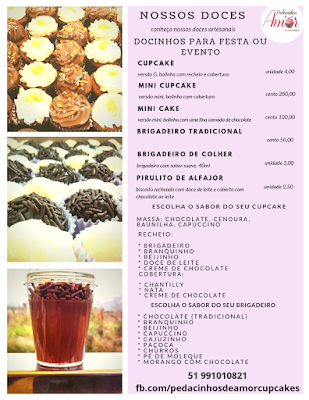 Pedacinhos de Amor Cupcakes: Cardápio de doces