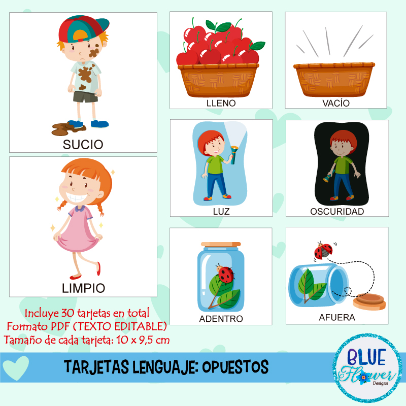 Blue Flower Designs: Tarjetas de Lenguaje: Opuestos