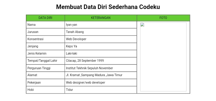 Membuat Biodata diri sederhana dengan html dan css