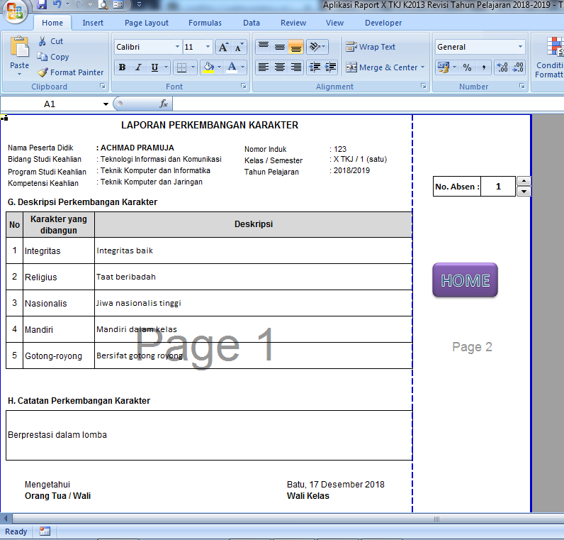 Aplikasi Excell Raport SMK Kurikulum 2013 Revisi 2018 ~ Berbagi Info