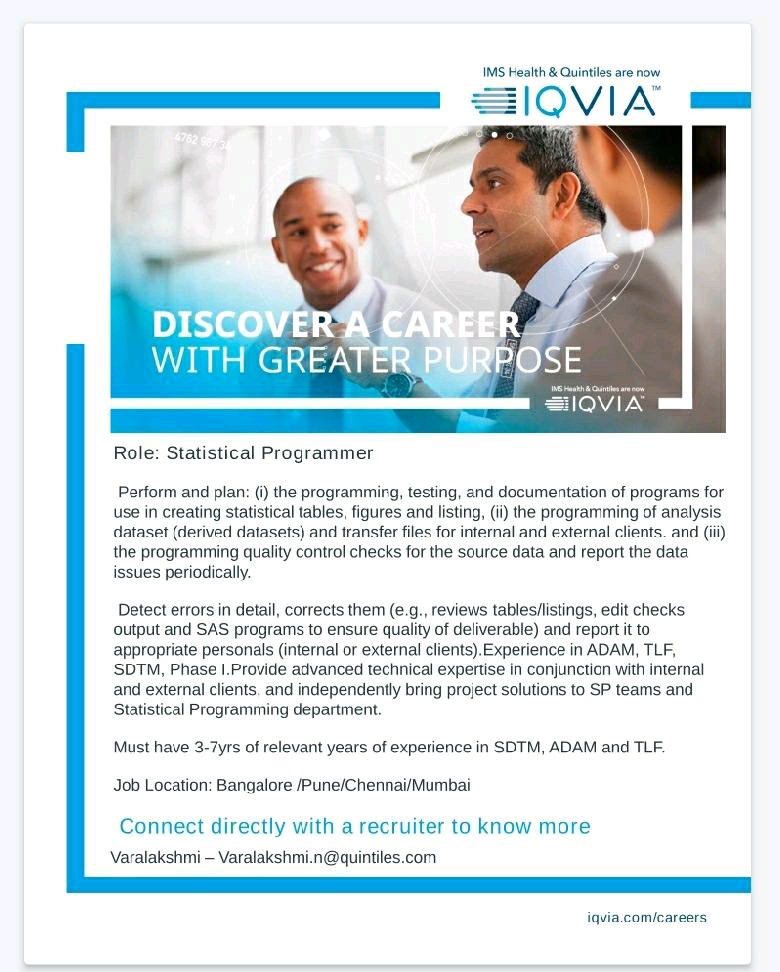 IQVIA Hiring Statistical Programmer