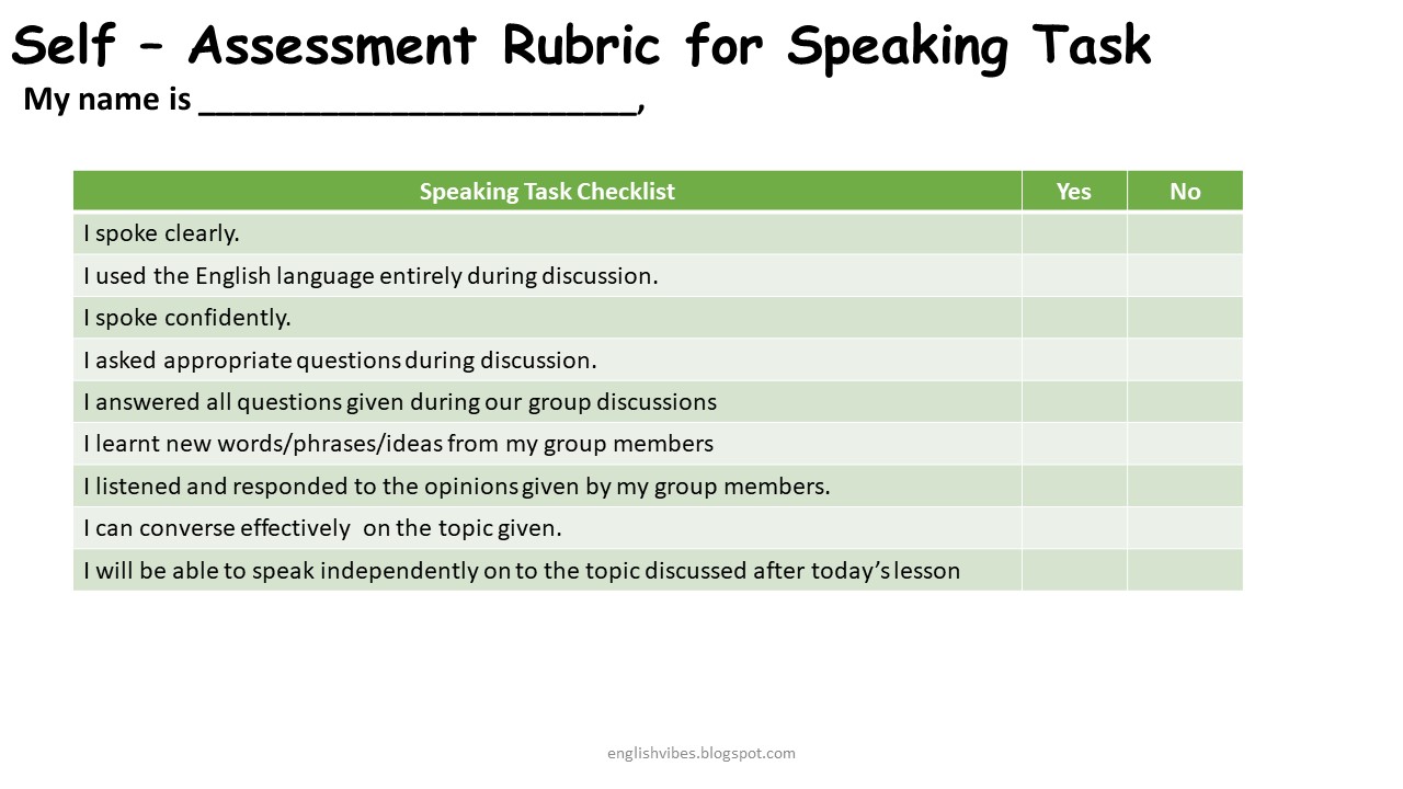 ENGLISH VIBES: Self and Peer Assessment Tools for Speaking Lessons