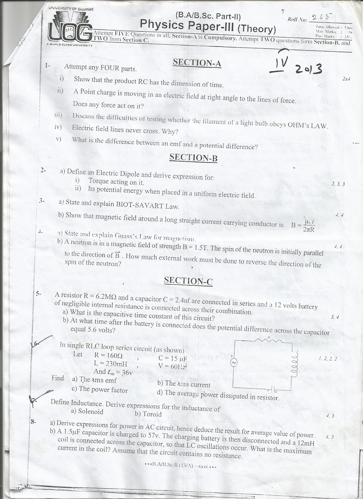 Electricity And Magnetism BSc Physic Past Paper | Pakistan Education ...