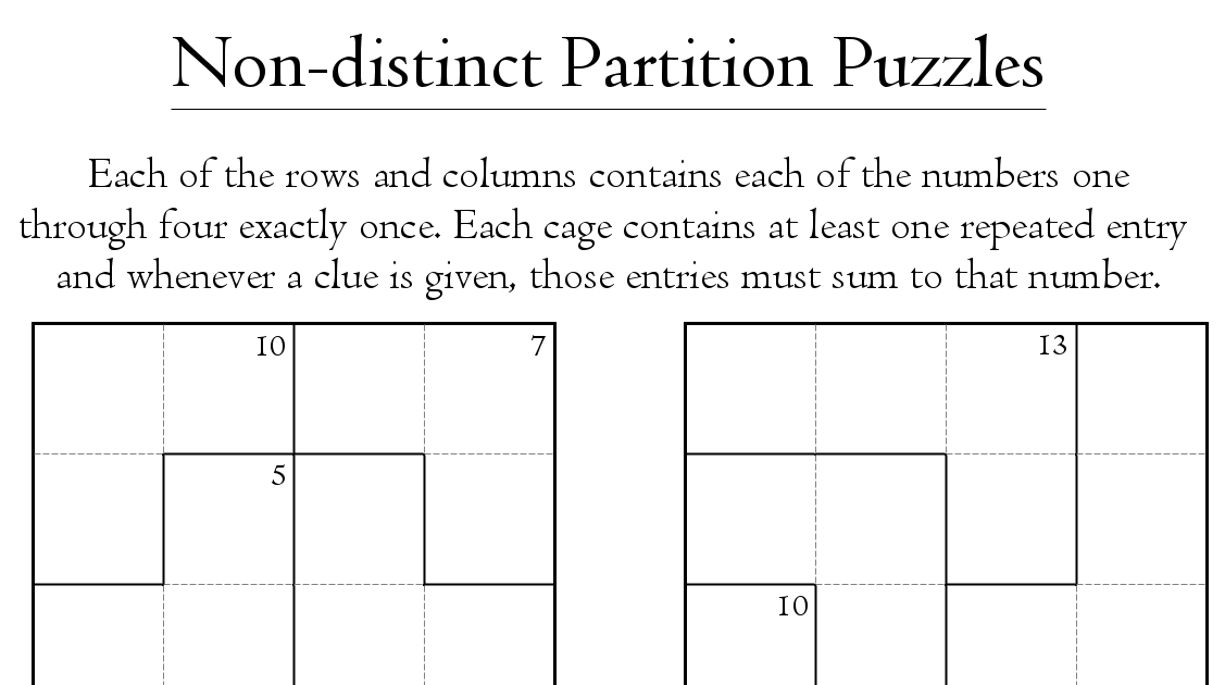 Mini Non-distinct Partition Puzzles