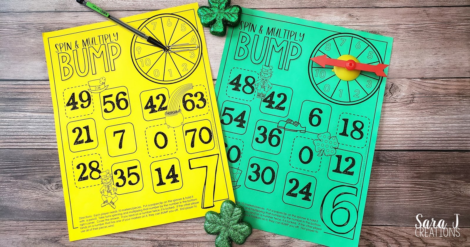 St. Patrick's Day Multiplication Bump Game FREEBIE | Sara J Creations