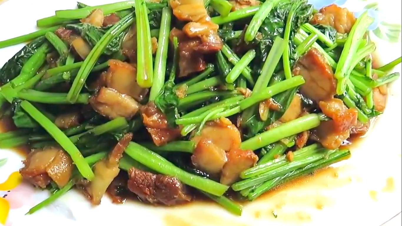 How to cook Stir Fry Choy Sum With Pork - Country Khmer Cooking Food