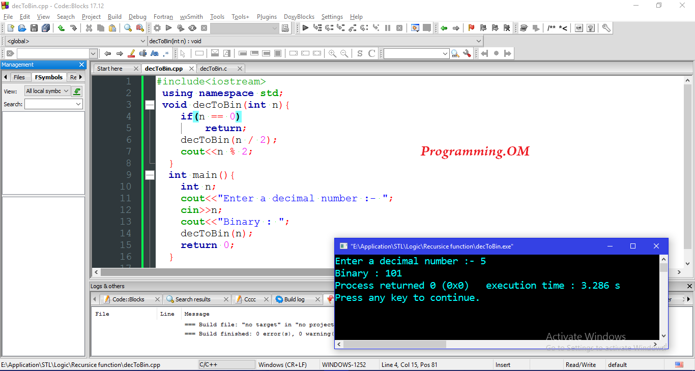 Program in C and C++ to Convert Decimal to Binary number Using ... Program in C and C++ to Convert Decimal to Binary number Using ...