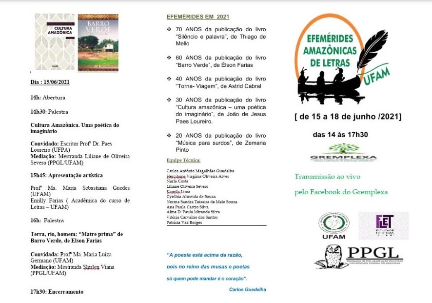 Palavra do fingidor: Efemérides Amazônicas de Letras 2021